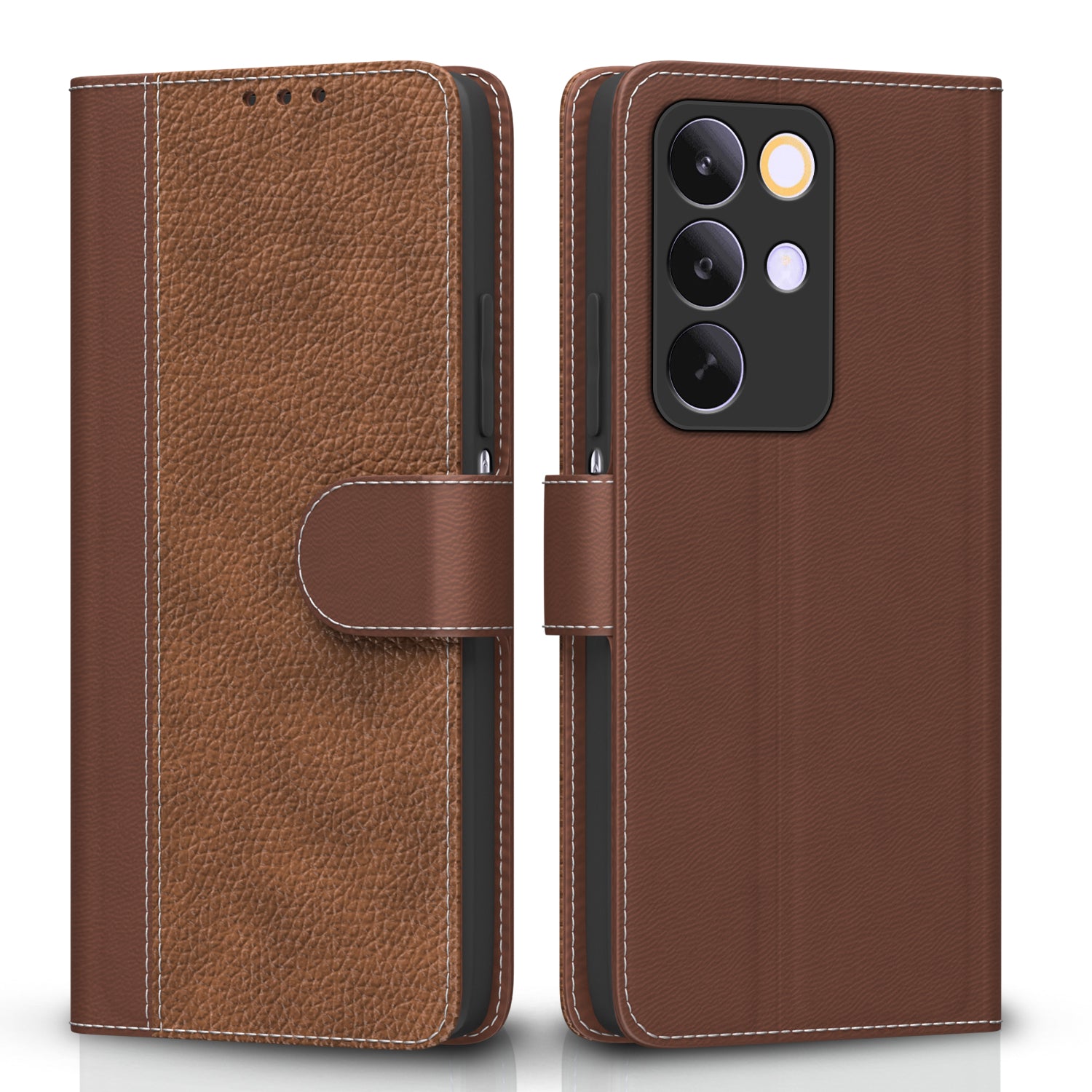 Buy Pikkme Realme C85 5G Double Contrast Leather Finish Flip Cover (Tan ...